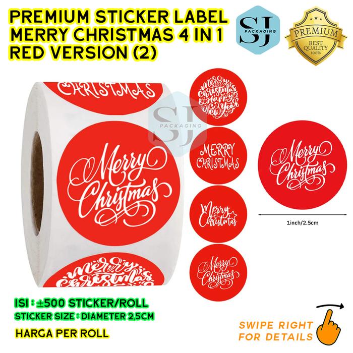 Jual ( Red 2 ) Merry Christmas Sticker Label Stiker 4 in 1 Premium 1 ...