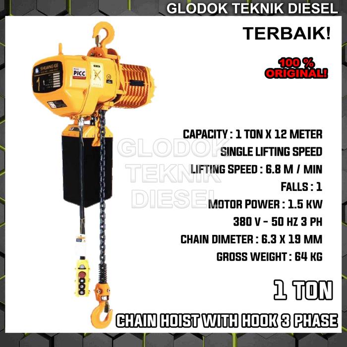 Jual Electric Chain Hoist 1 Ton x 12 Meter Takel Rantai 3 Phase ...