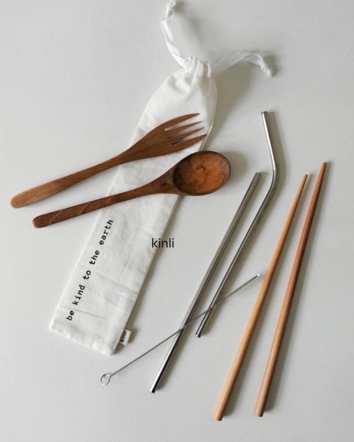 Jual wooden cutlery set eco friendly sendok garpu kayu sumpit sedotan pouch - Jakarta Barat ...
