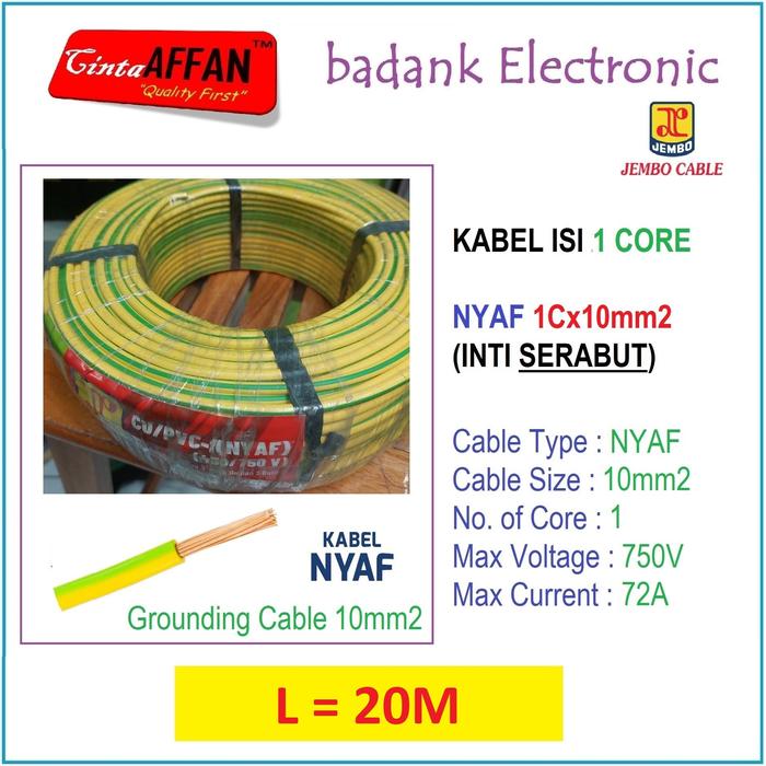 Jual [ L = 20M ] - Kabel Serabut 1 Core NYAF 10mm2 Grounding Cable ...