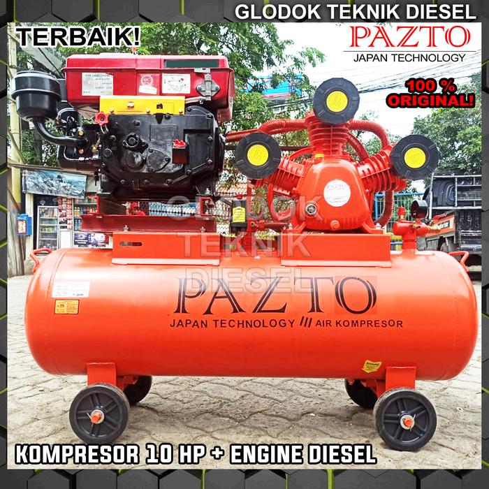 Jual PAZTO Kompresor Angin 10 HP + Engine Diesel Solar 24 PK HP ...