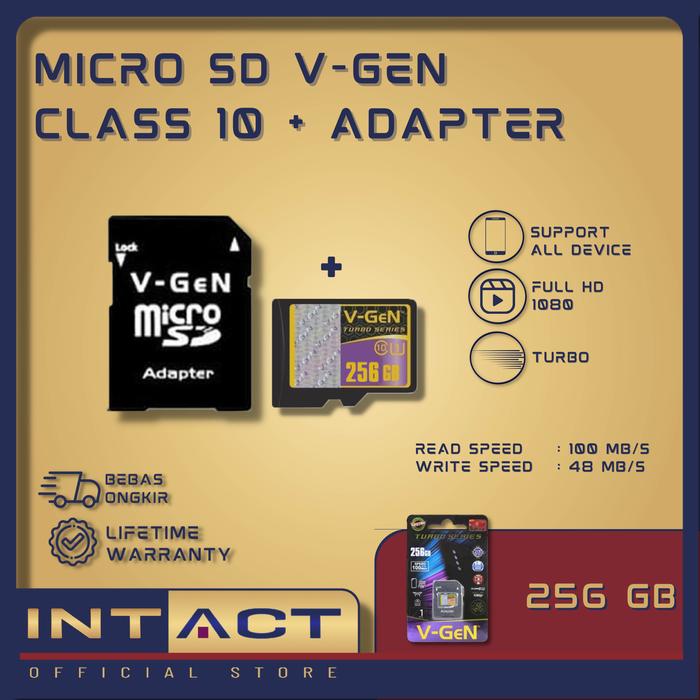 Jual MicroSD V-GeN Turbo 256GB + Adapter Class 10 Memory Card Micro SD ...