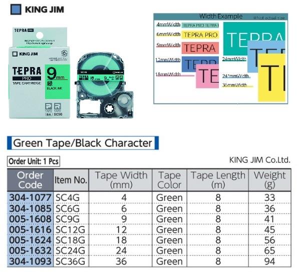Jual Tape Cartridge for Tepra Green Tape Black Letter 9mm KING JIM SC9G - Kab. Bekasi - Adara ...