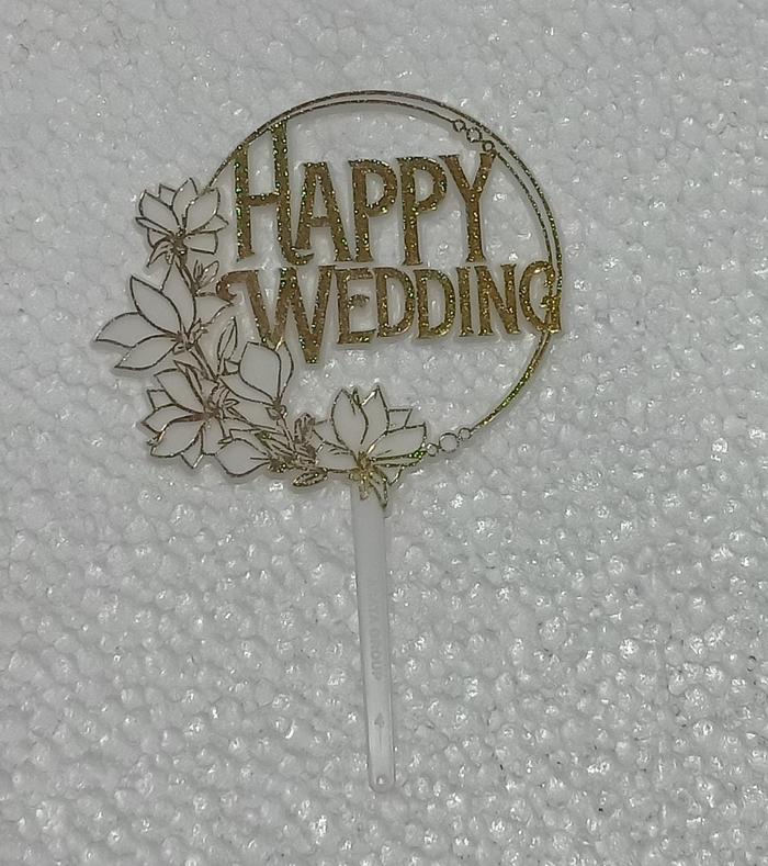 Jual CAKE TOPPER HIASAN KUE "HAPPY WEDDING" motif BUNGA (SATUAN ...