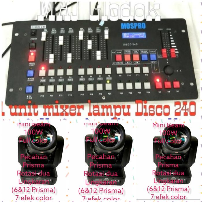Promo Paket Lampu/ lighting 3 mini beam 100W dan mixer disco 240 ...