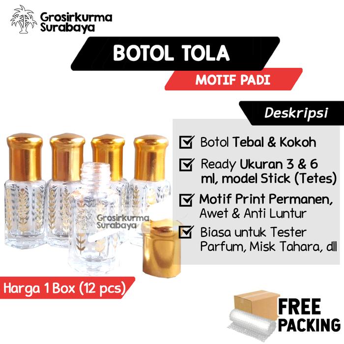 Jual 1 Box (12 Pcs) Botol Tola Padi Model Tetes 3 & 6 ml Untuk Misk ...