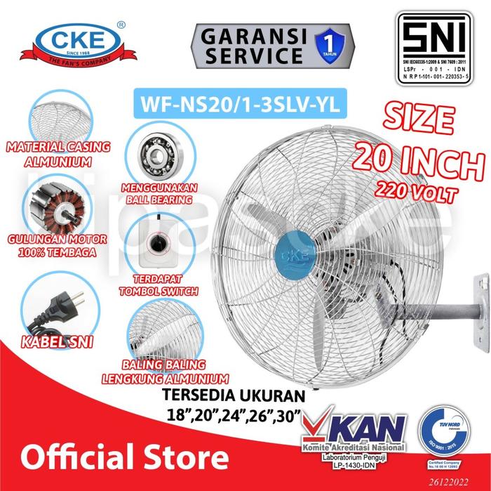 Jual Wall Fan CKE 20 Inch WF-NS20/1-3SLV-YL Kipas Angin Dinding Kantor ...