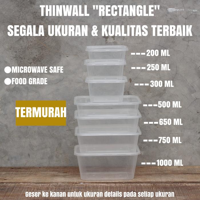 Jual THINWALL RECTANGLE - THINWALL PERSEGI PANJANG - KOTAK MAKAN PLASTIK - RECTANGLE, 1000 ML ...