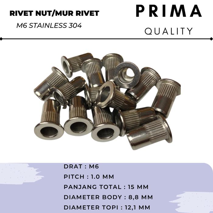 Jual Mur Rivet M6 SS 304/Rivet Nut M6 Stainless Steel 304 - Jakarta Barat - Primaquality | Tokopedia