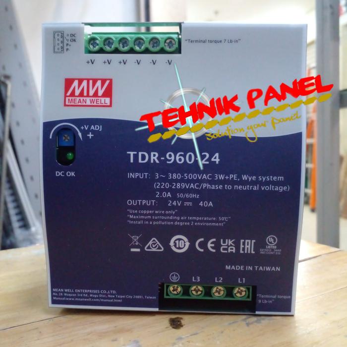 Jual Power Supply 3 Phase 3P 24Vdc 40A TDR-960-24 MEAN WELL Ori ...