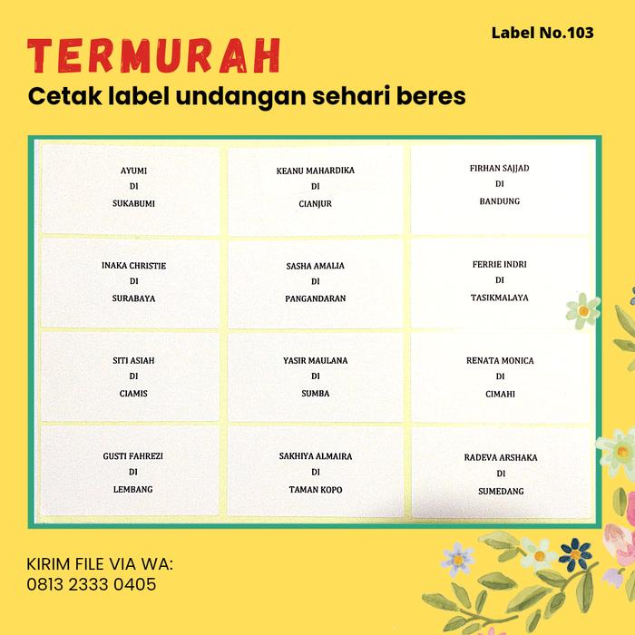 Jual Print cetak label nama undangan no. 103 - Kab. Pangandaran ...
