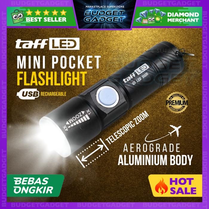 Jual Senter LED Mini USB Charging Flashlight Q5 LED 2000 Lumens ...