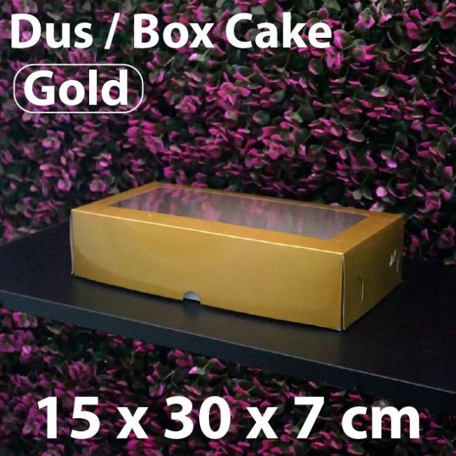 Jual dus emas 15 x 30 x 7 cm dengan mika - box kue - gold cake box ...