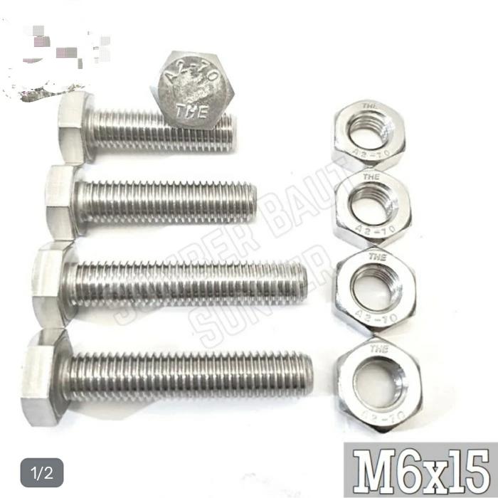 Jual baut+mur+ring plat stainless m6x15, kunci 10 - Kab. Tangerang ...