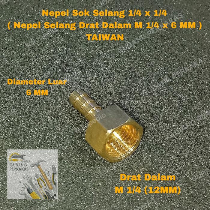 Jual Nepel Sok Selang 1/4x1/4 TAIWAN - Nipel Selang Drat Dalam Kuningan ...