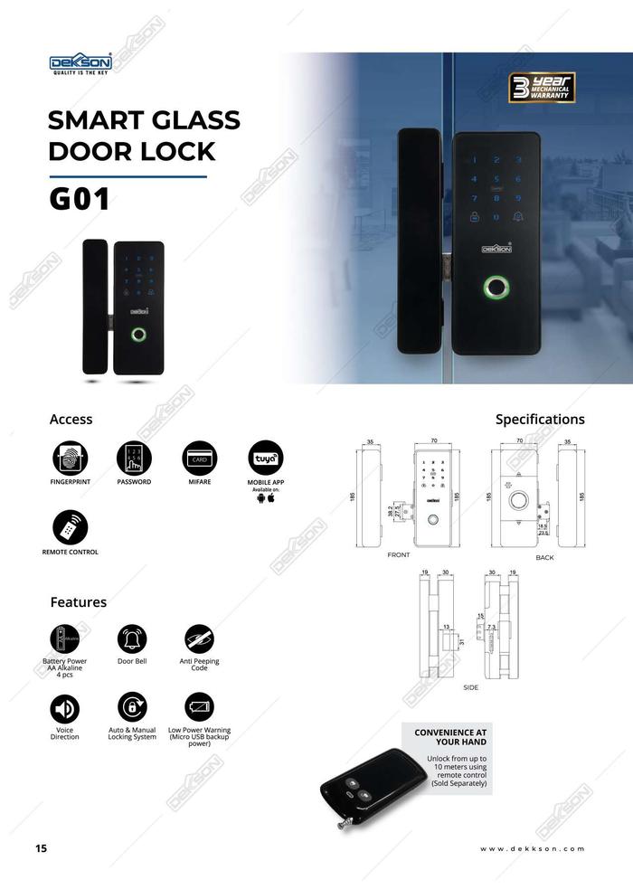 Jual SMART GLASS DOOR LOCK G01 ELECTRONIC LOCK DEKKSON COMPLETE REMOTE ...