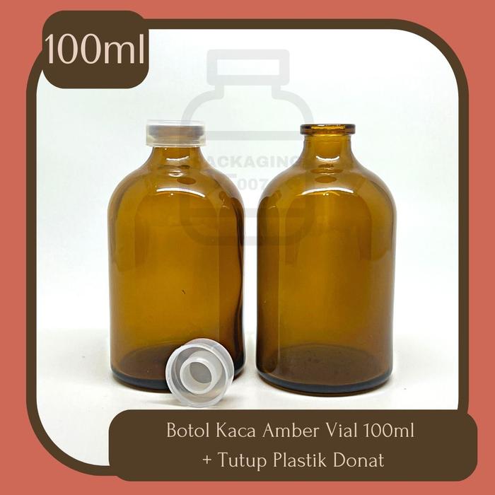 Jual Botol kaca Amber Vial 100ml + Tutup Plastik Donat - Tutup Donat ...