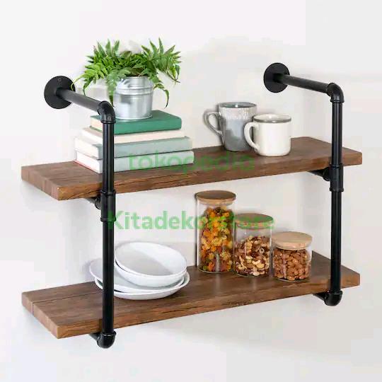Jual RAK DINDING INDUSTRIAL 2 AMBAL / RAK PIPA BESI 2 AMBALAN KAYU 40CM ...