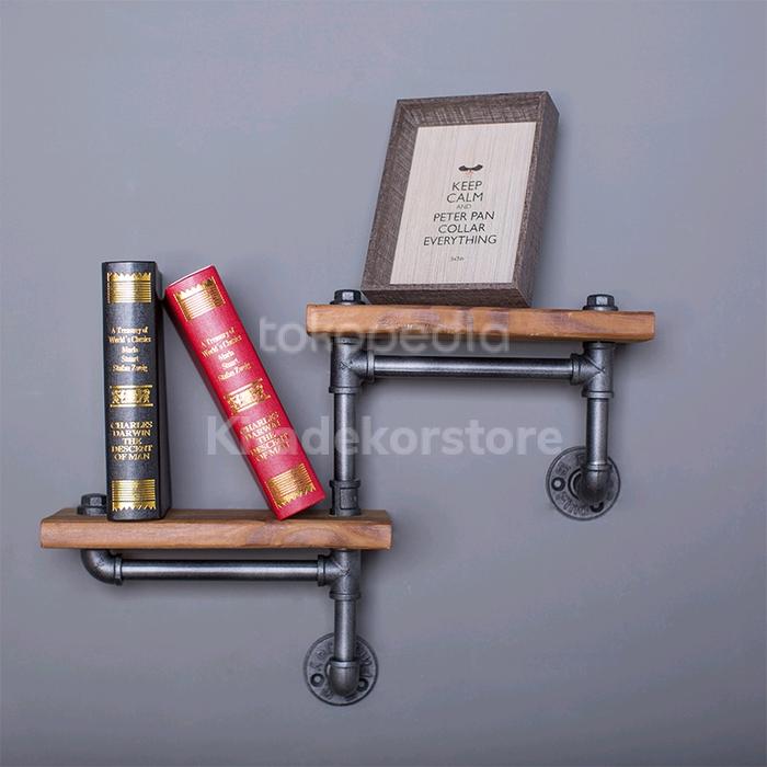 Jual PIPE WOODEN SHELF INDUSTRIAL / RAK SHOWCASE PIPA BESI / RAK KAYU ...