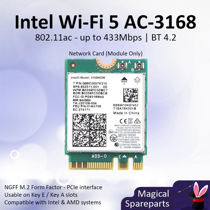 Jual Intel Wi-Fi 5 AC 3168 NGFF M.2 Wireless Network Card WiFi BT ...
