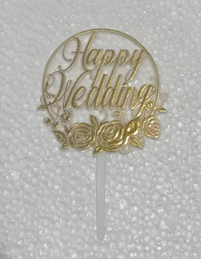 Jual CAKE TOPPER HIASAN KUE "HAPPY WEDDING" motif BUNGA (SATUAN ...
