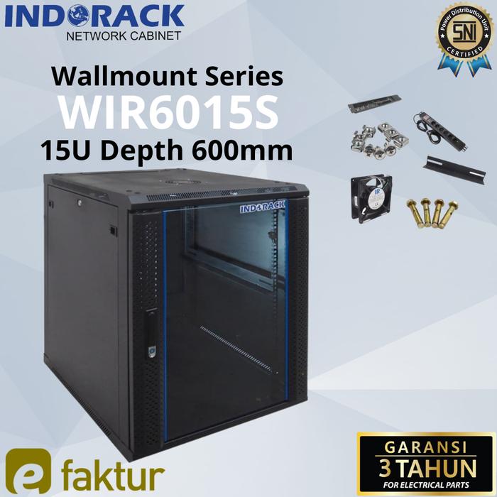 Jual Wallmount Rack Indorack WIR6015S 15U Depth 600mm Single Glass Door ...