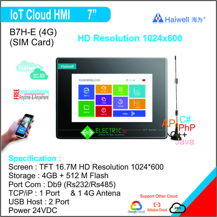 Jual B7H-E Haiwell IoT Cloud HMI 7 Inc + 4G SIM Card HD Resolution ...