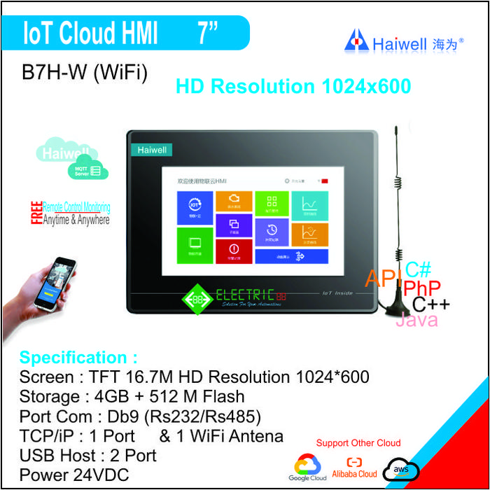 Jual B7H-W Haiwell, IoT Cloud HMI 7 Inch + WiFi HD Resolution 1024x600 - Kota Tangerang Selatan ...