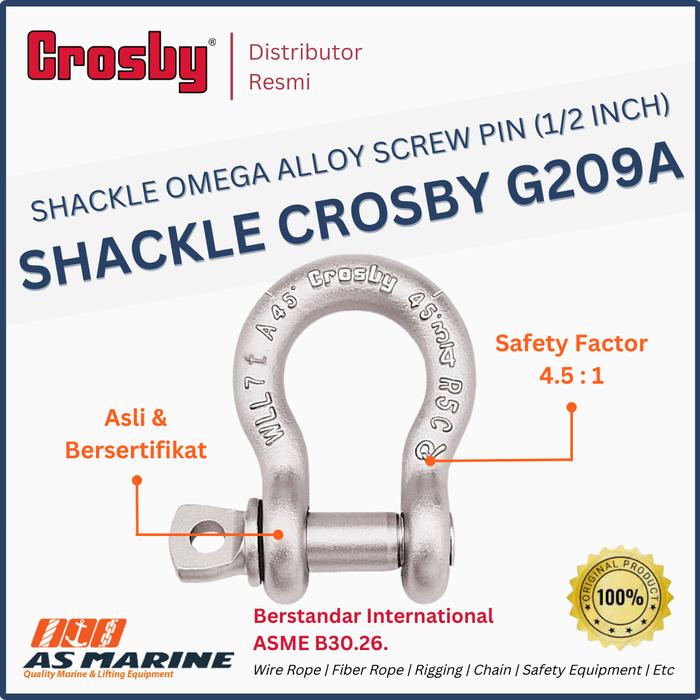 Promo Shackle Omega / Segel Omega CROSBY G209A Alloy Screw Pin 3/8 - 1 ...