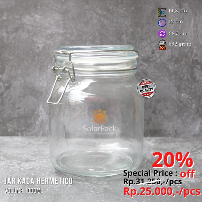 Jual Jar kaca 1000ml / 1liter hermetico tutup kedap udara - Kota Bekasi ...