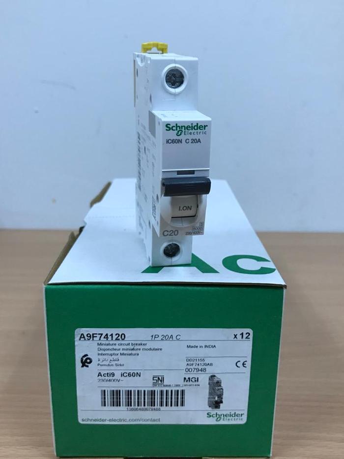 Jual MCB AC/DC Schneider Electric iC60N 1P 6KA Kurva C ukuran 1A hingga 63A - 20A - A9F74120 ...