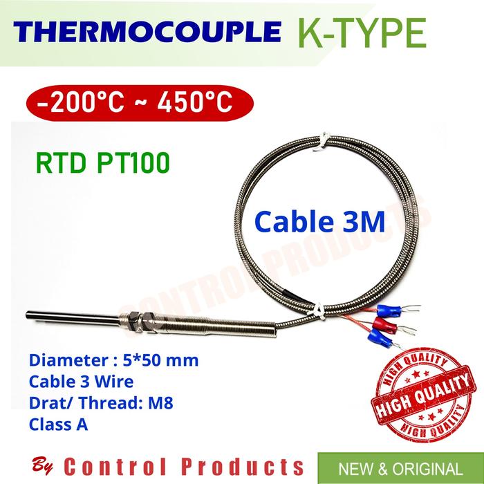 Jual PT100 Probe Temperature Thermal Sensor Suhu 3 Wire -200 to 450 oC ...