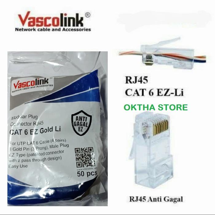 Jual Rj45 Cat6 Anti Gagal Vascolink Rj 45 Tembus Cat 6 1 Pack Isi 50 Di ...
