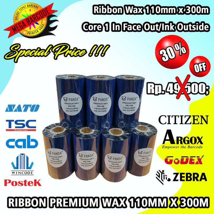 Jual BARCODE RIBBON PREMIUM WAX 110 X 300 WAX 110X300 WAX 110MM X 300M ...