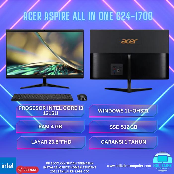 Jual All In One Acer AIO C24-1700 | i3 1215U/4GB/512/W11+OHS21/1Y/23.8 ...