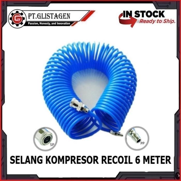 Jual Selang Angin Kompresor Spiral Recoil Hose 6 Meter Selang PU 6M 5x8 ...