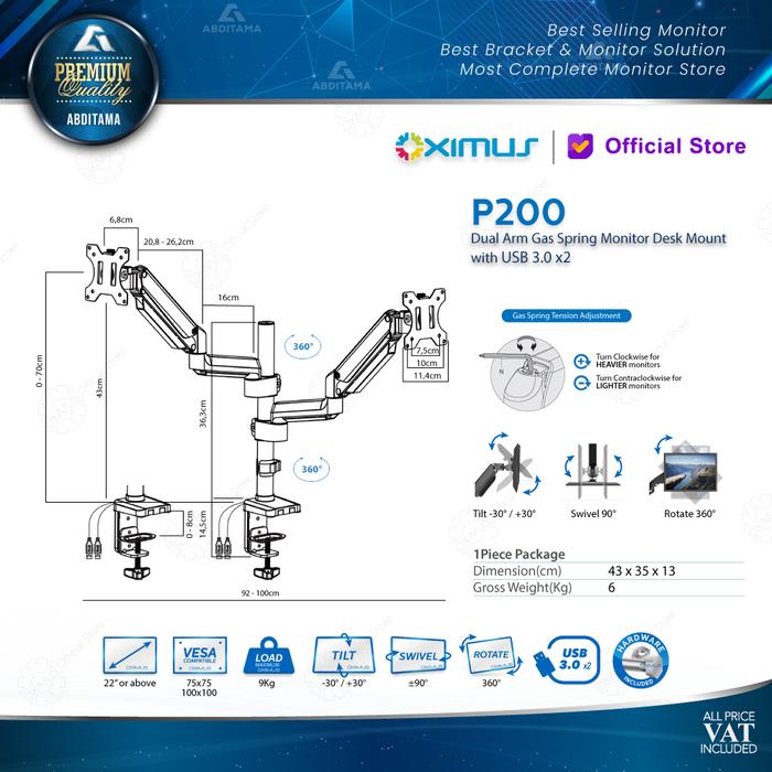 Promo Bracket Monitor Gas Spring Oximus P200 Tilt Swivel Rotate Usb 3.0 ...