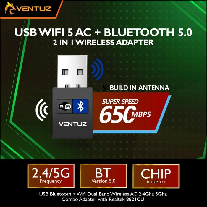 Jual VENTUZ – USB WIFI 5 AC + BLUETOOTH 5.0 2 IN 1 WIRELESS ADAPTER - Kota Malang - kios ...