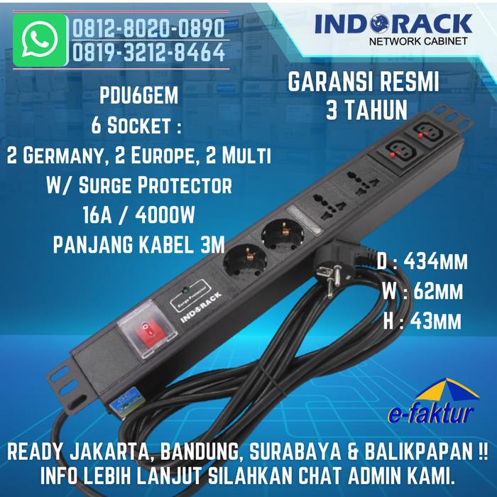 Jual INDORACK PDU 6 SOCKET GERMANY EUROPE/C13 MULTI SOCKET - Kota ...