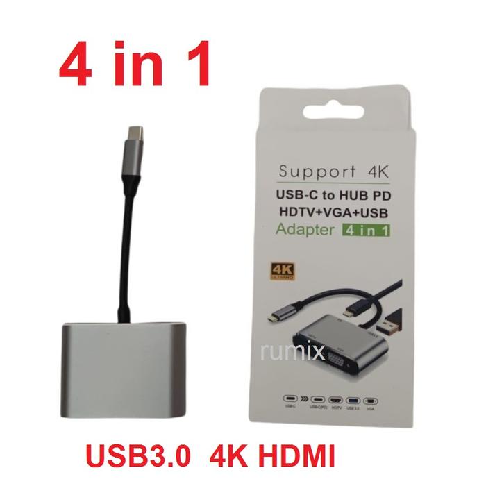 Jual USB TYPE C TO HUB PD TYPE C HDMI VGA USB3.0 CONVERTER ADAPTER USB C - 4 in 1 - Jakarta ...