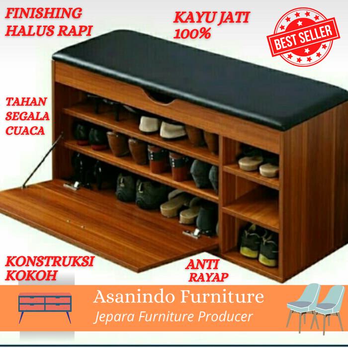 Jual Rak Sepatu Kayu Jati Tertutup Minimalis Sekaligus Bangku ...
