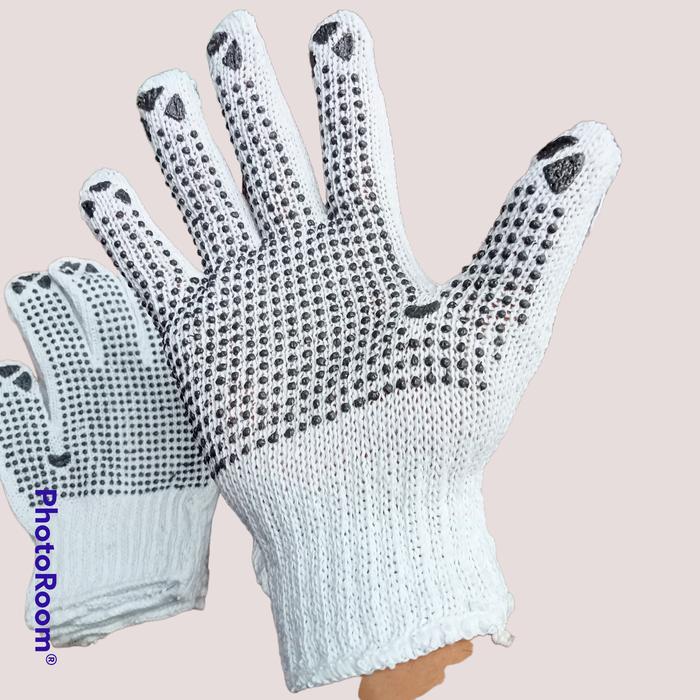 Jual Sarung Tangan Rajut Putih Pulkadot Karet/ PVC Hitam Merk Marlin ...