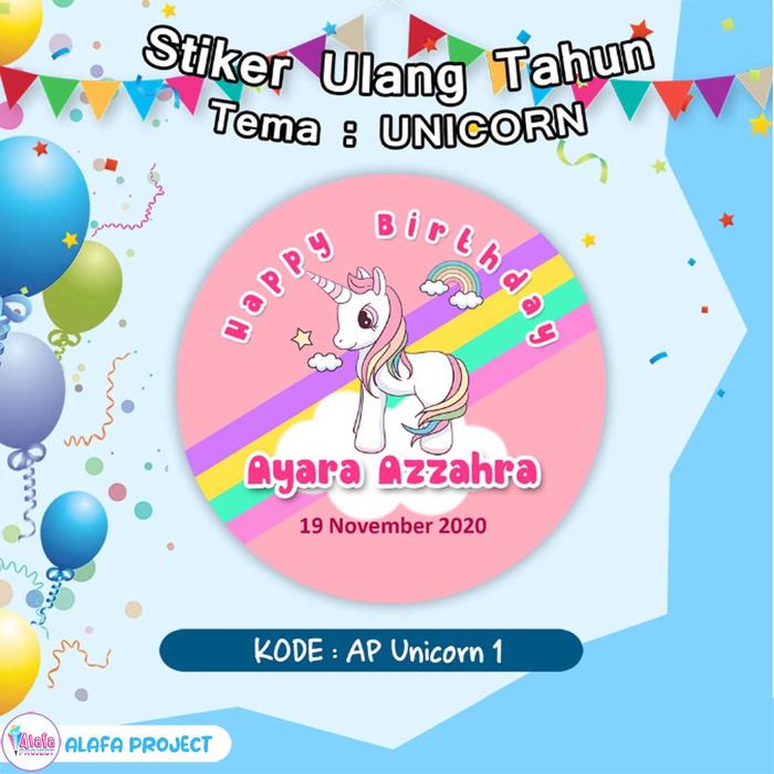 Jual Stiker Ulang Tahun Unicorn | Stiker Label Ultah Birthdasy Custom ...