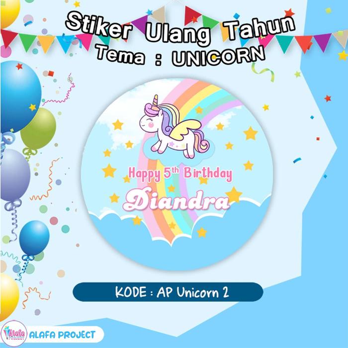 Jual Stiker Ulang Tahun Unicorn | Stiker Label Ultah Birthdasy Custom ...