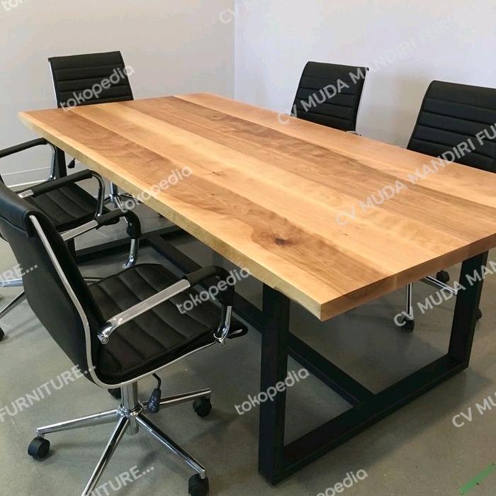 Jual Meja Meeting Table Kayu Mahoni Asli Kaki Besi Size 200×120×75×3Cm ...