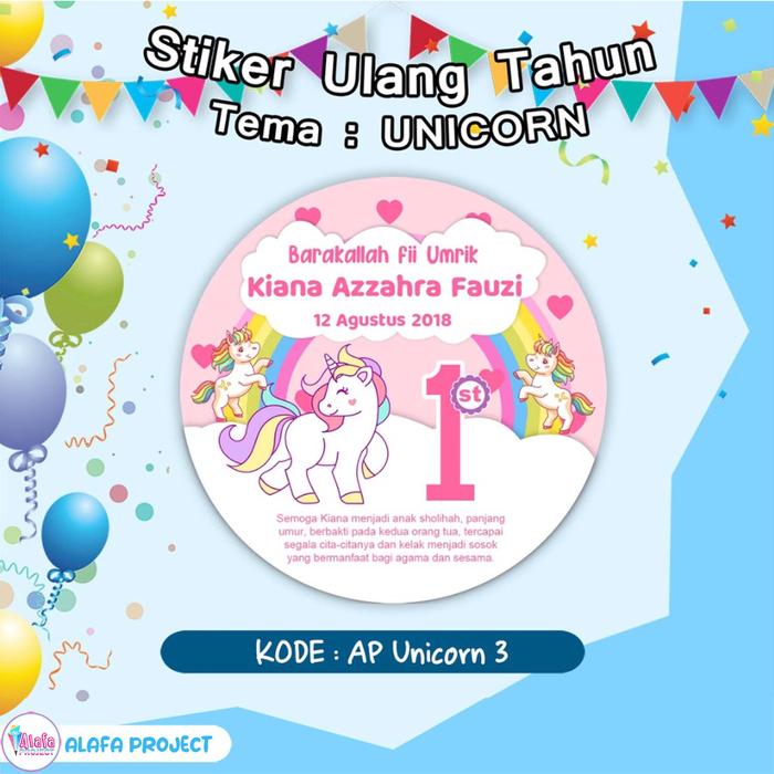Jual Stiker Ulang Tahun Unicorn | Stiker Label Ultah Birthdasy Custom ...
