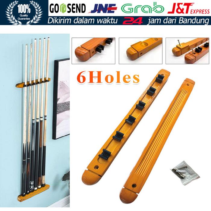 Jual Wall Cue Rack 2Pcs - Rak Stick Biliar Dinding Kayu 6 Hold Billiard ...