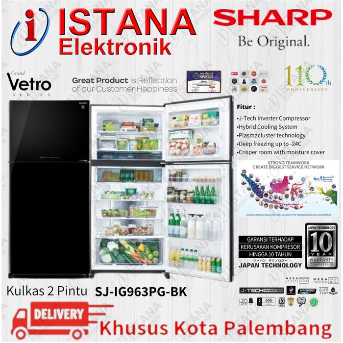 Promo SHARP KULKAS 2 PINTU GRAND VETRO INVERTER 656 LITER SJ-IG963PG-BK ...