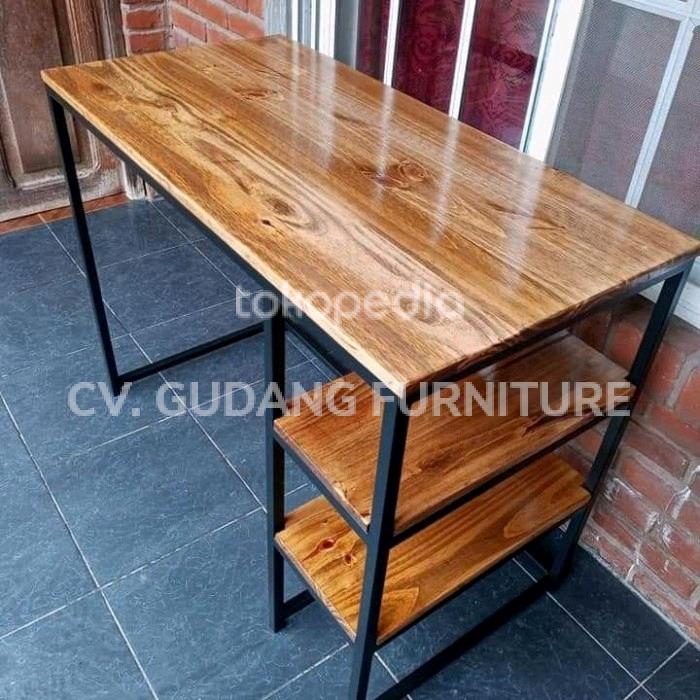 Jual Meja kerja rak komputer laptot minimalis kayu asli mahoni besi ...