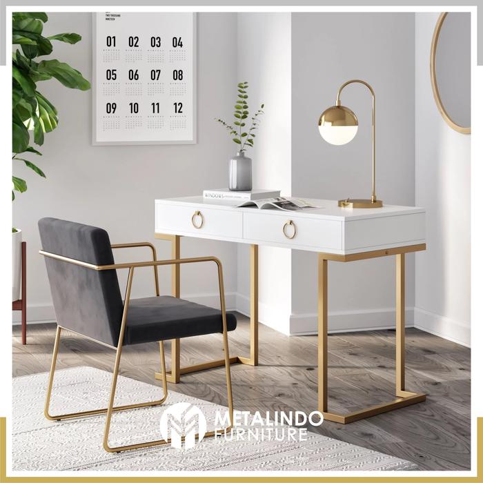 Jual set meja kerja kursi minimalis putih, meja kantor rangka besi ...